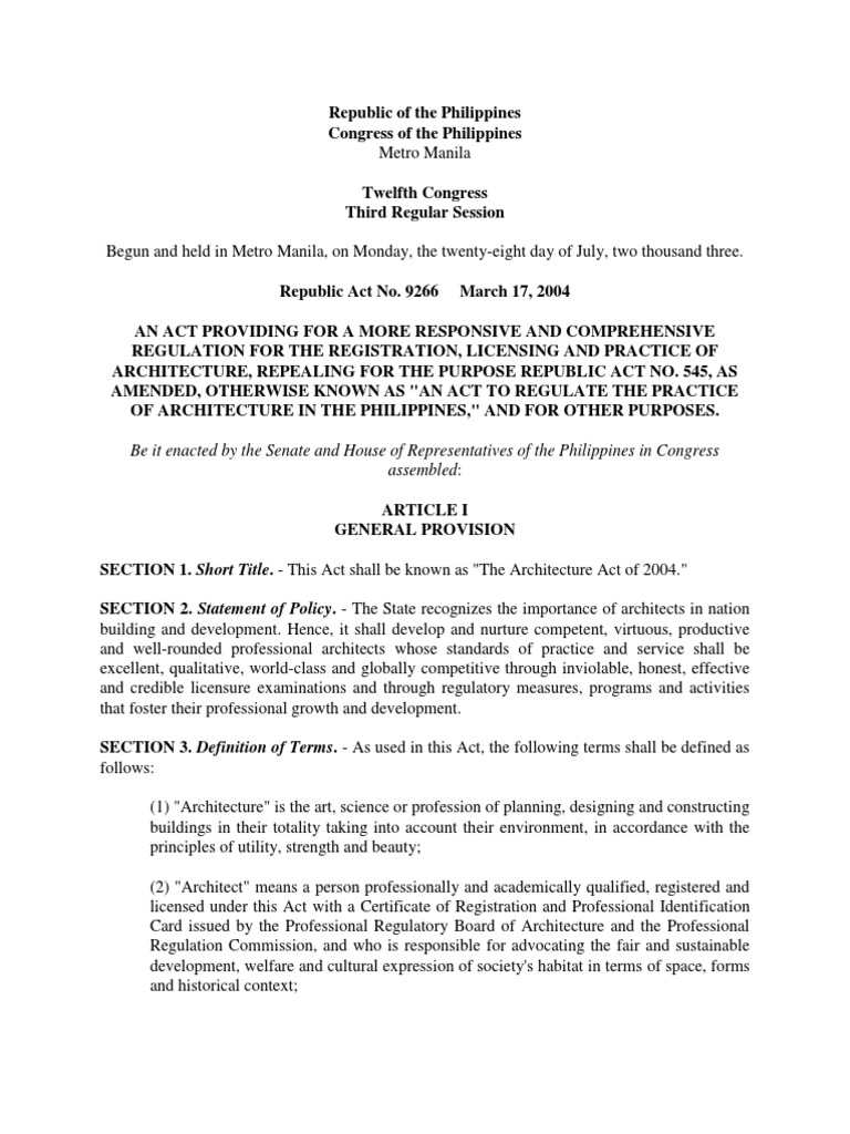 Ra 9266 | PDF | Licensure | Architect