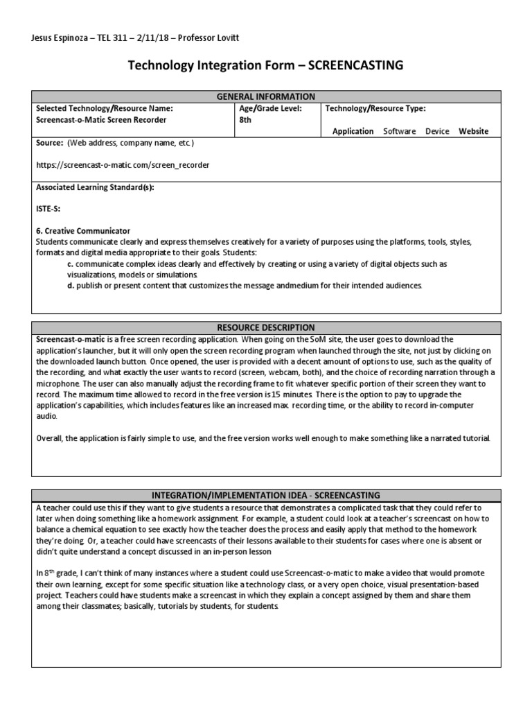 Technology Integration-Screencasting | PDF | Application Software | Teachers