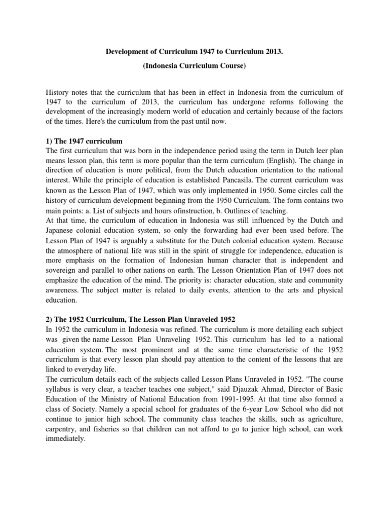 Development of Curriculum 1947 To Curriculum 2013 | PDF | Competence (Human Resources) | Curriculum