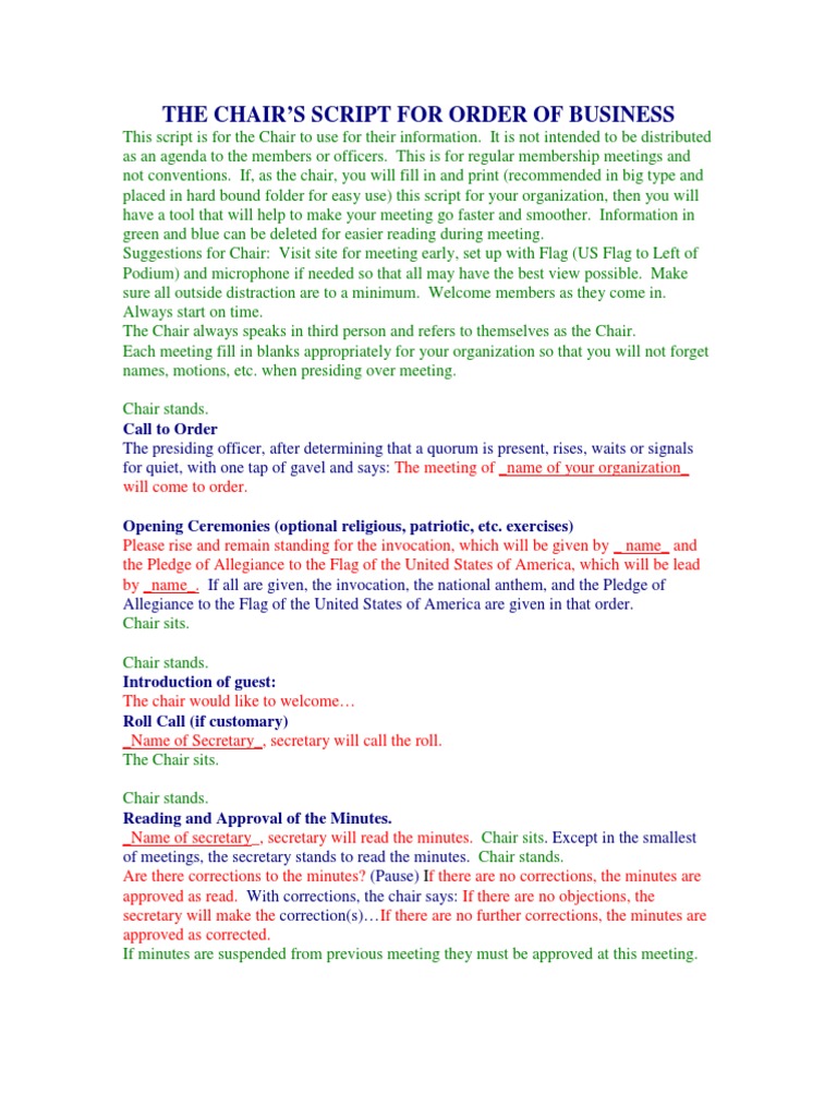 Business Meeting Script | PDF | Committee | Group Decision Making