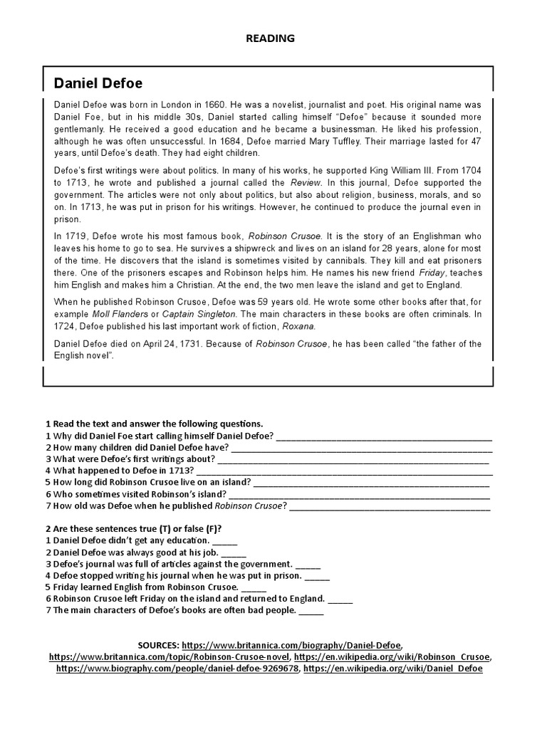 Sol Tests Pre-Int Short Tests Answer Key | PDF | Daniel Defoe ...