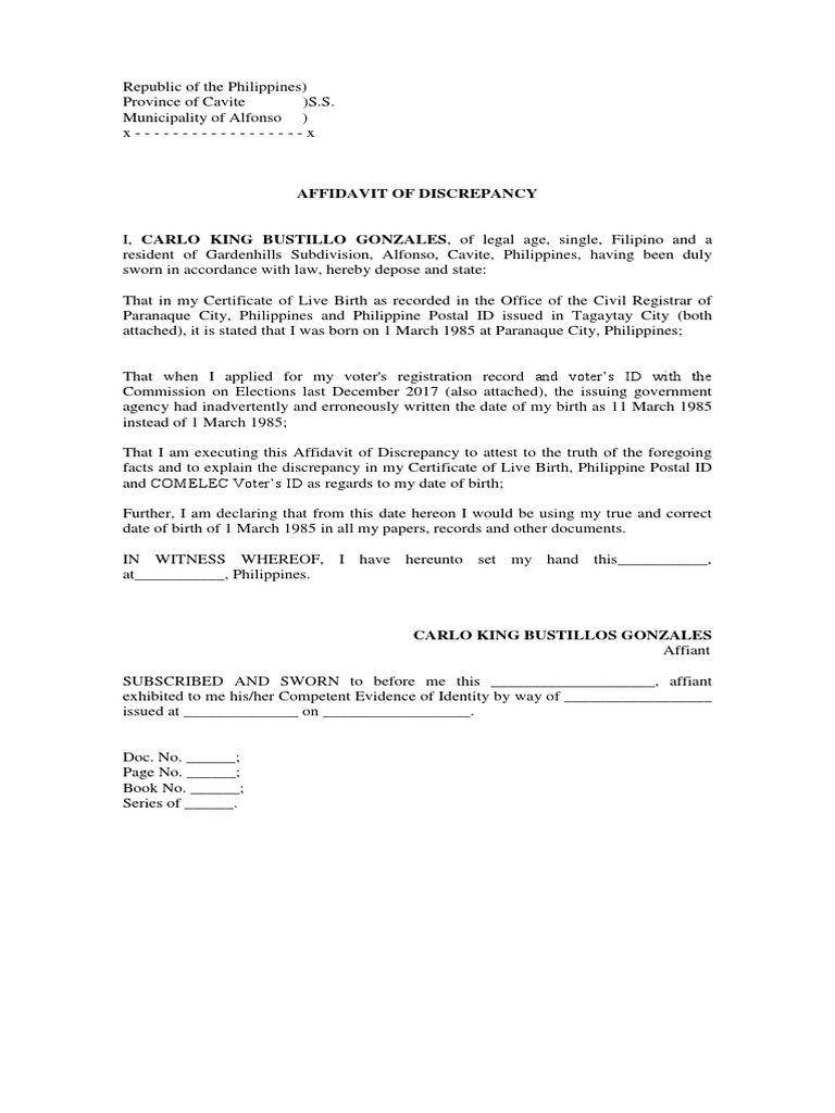 Affidavit of Birth Date Discrepancy | PDF | Social Science
