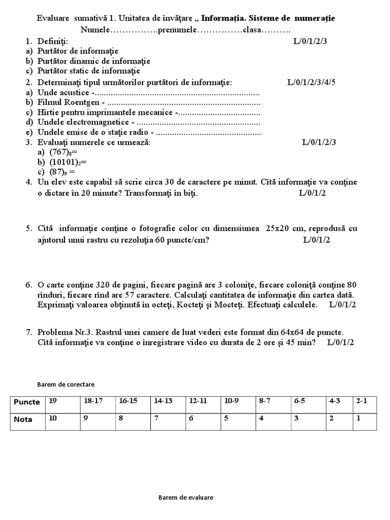 0 0 Evaluare Sumativa 1informatica cl72012 | PDF