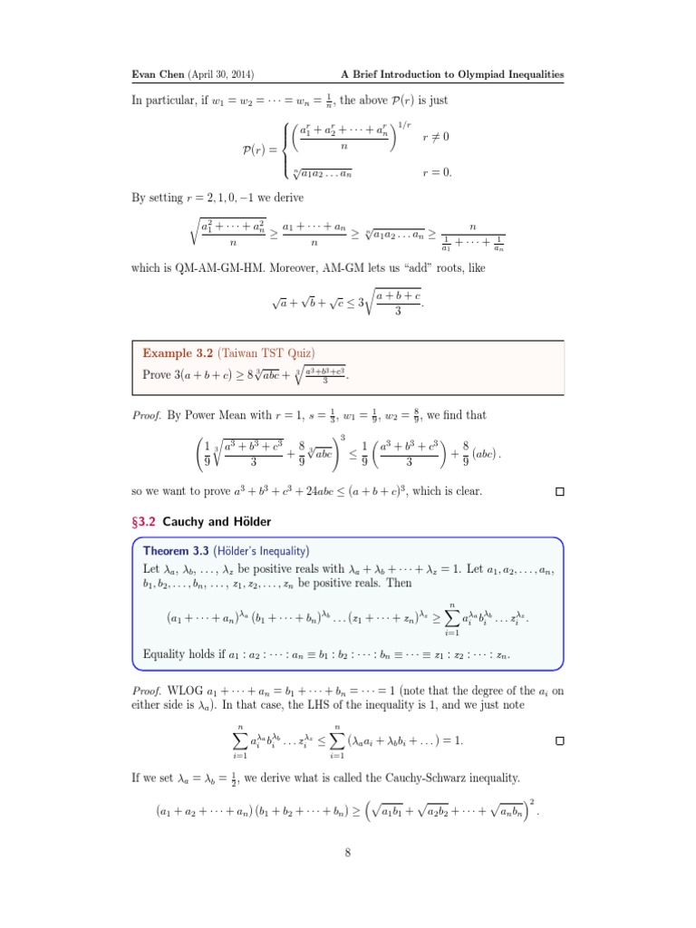 Evan Chen (April 30, 2014) A Brief Introduction To Olympiad Inequalities | PDF | Abstract ...
