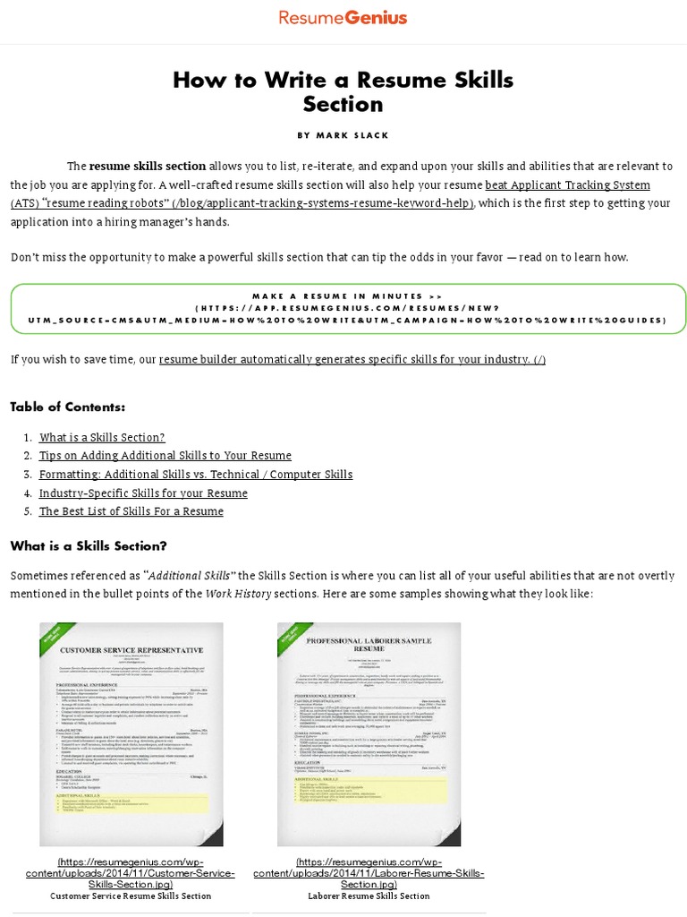 How To Write A Resume Skills Section - Resume Genius | PDF | Résumé ...