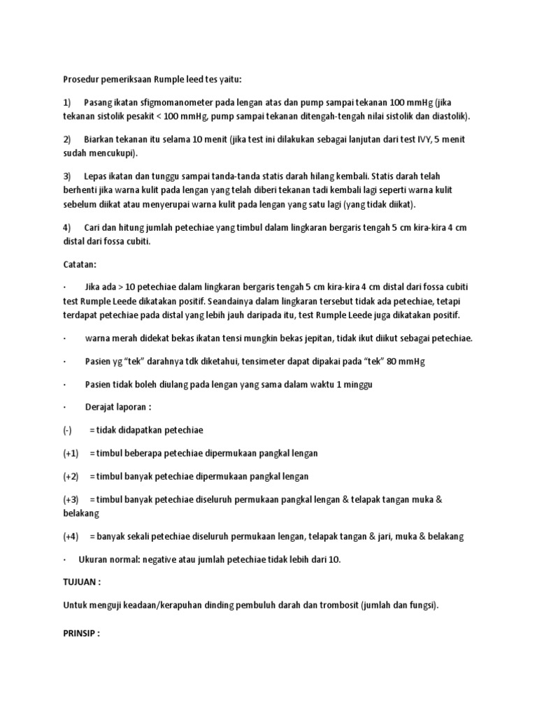 Prosedur Pemeriksaan Rumple Leed Tes Yaitu | PDF