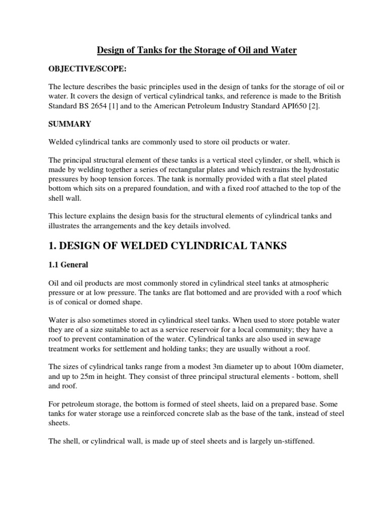 Design of Tanks For The Storage of Oil and Water | PDF | Buckling ...