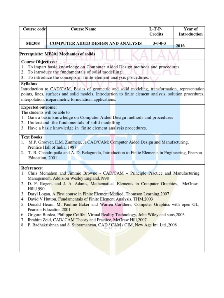 ME308 Computer Aided Design and Analysis | Download Free PDF | Computer Aided Design | Finite ...