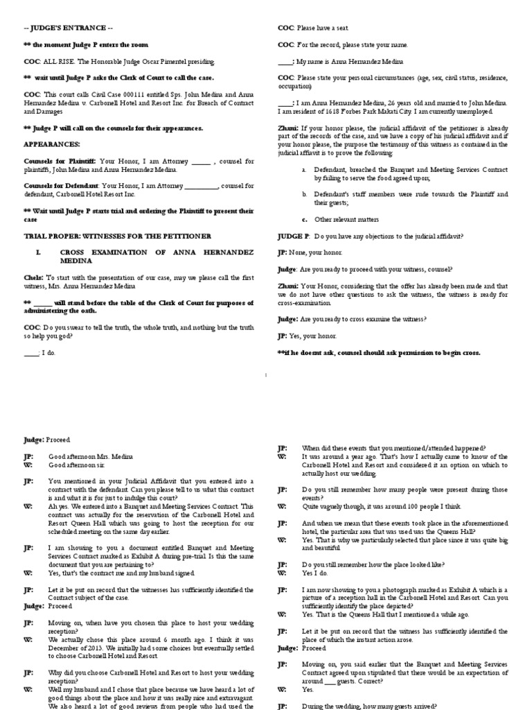 Practice Court Script | PDF | Cross Examination | Witness