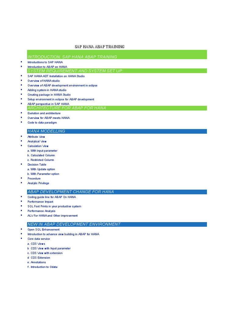 Introduction Sap Hana Abap Training Pdf