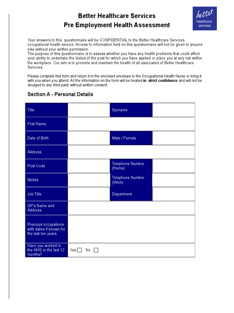 Pre Employment Health Assessment Form | PDF | Pharmaceutical Drug | Cough