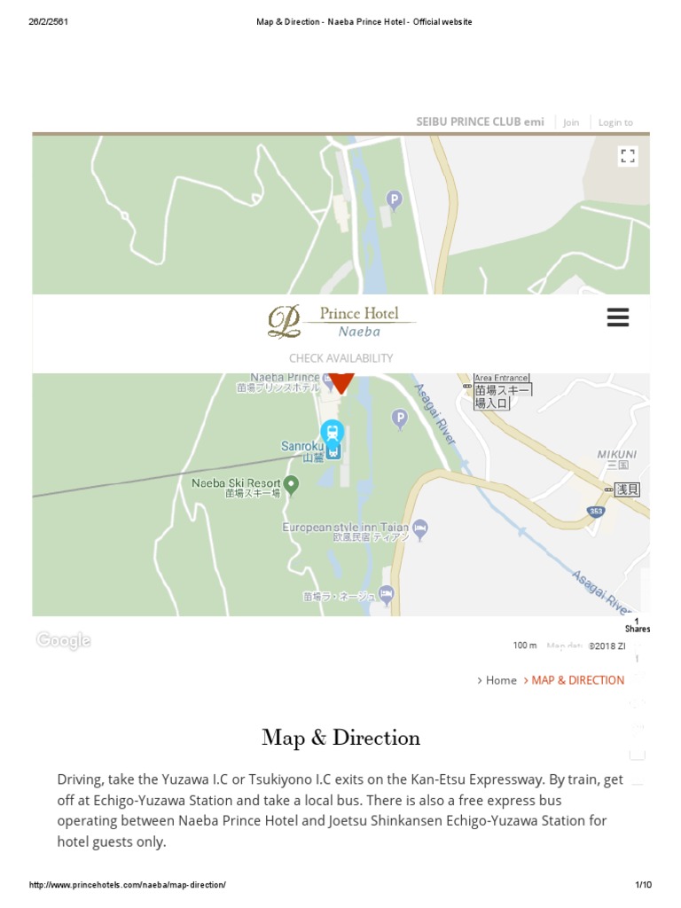 Map & Direction - Naeba Prince Hotel - Official Website | PDF | Public ...