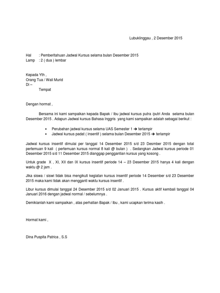 Contoh Surat Pemberitahuan | PDF