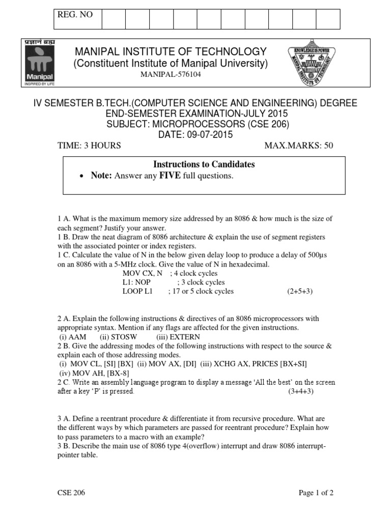 Microprocessors Cse 206 Makeup Pdf Subroutine Assembly Language 