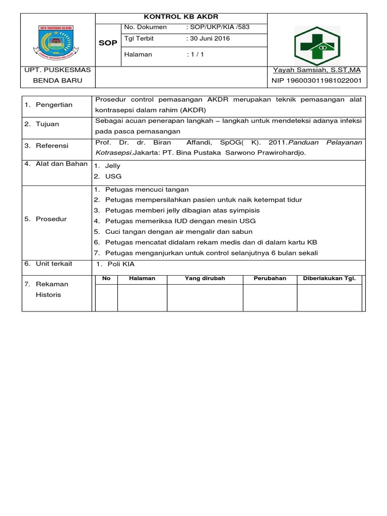 Sop Kontrol Iud | PDF