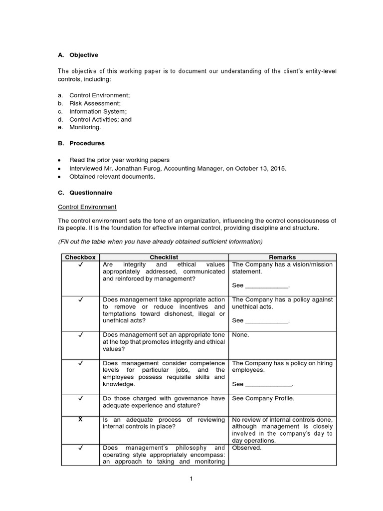 Understanding ABC Company's Entity-Level Controls | PDF | Internal ...