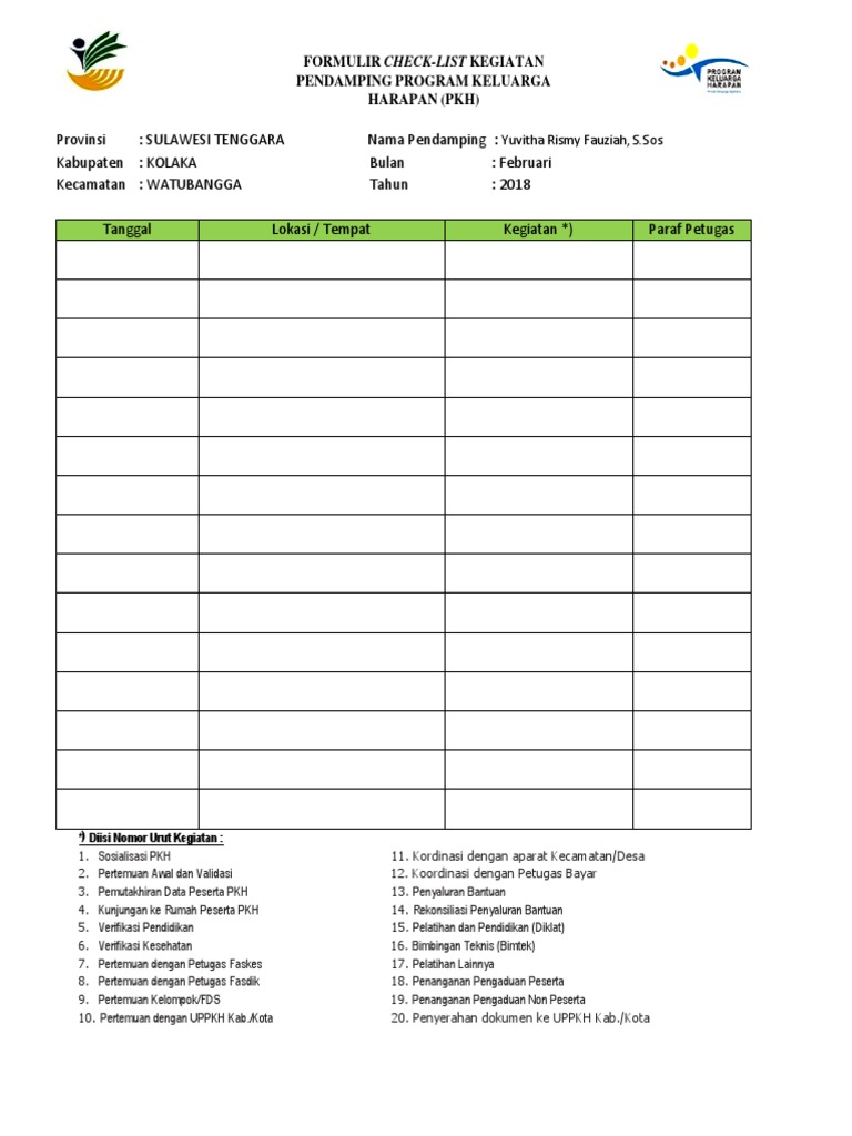 Formulir Check LIst PKH | PDF
