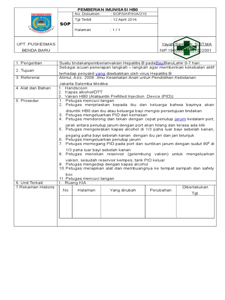 Sop Imunisasi Hb0 | PDF | Kesehatan Holistik | Sains & Matematika