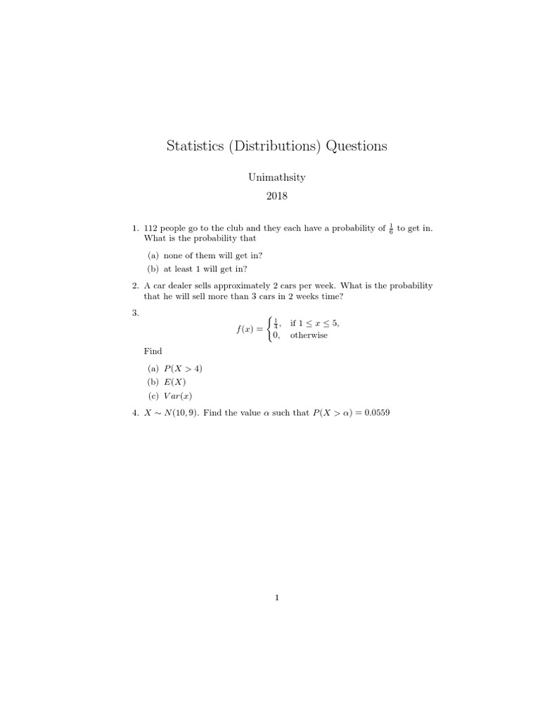 Probability and Statistics Questions | PDF