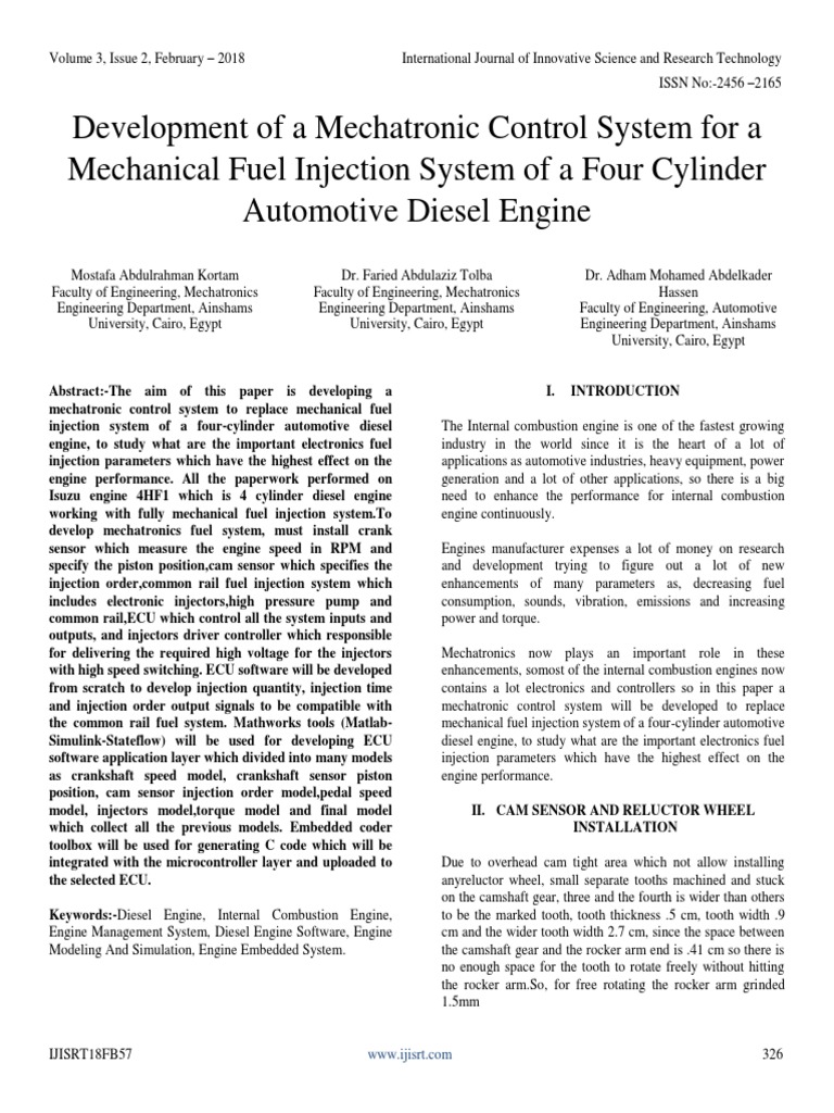 Development of A Mechatronic Control System For A Mechanical Fuel ...