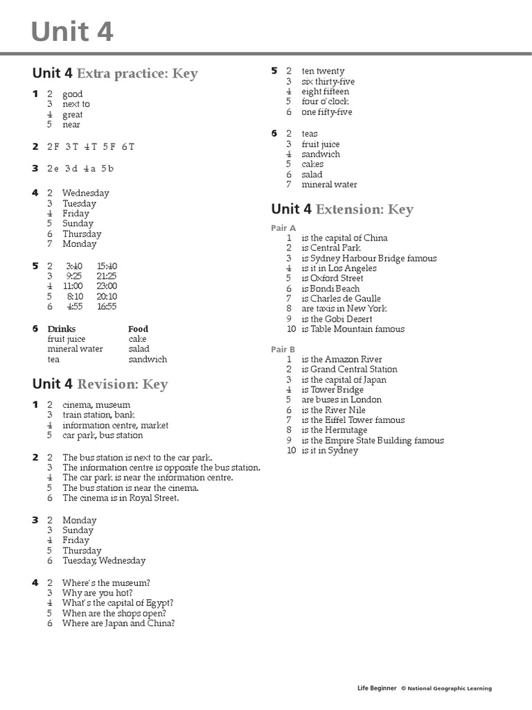 Unit 4: Extra Practice: Key | PDF | Transport | Beverages