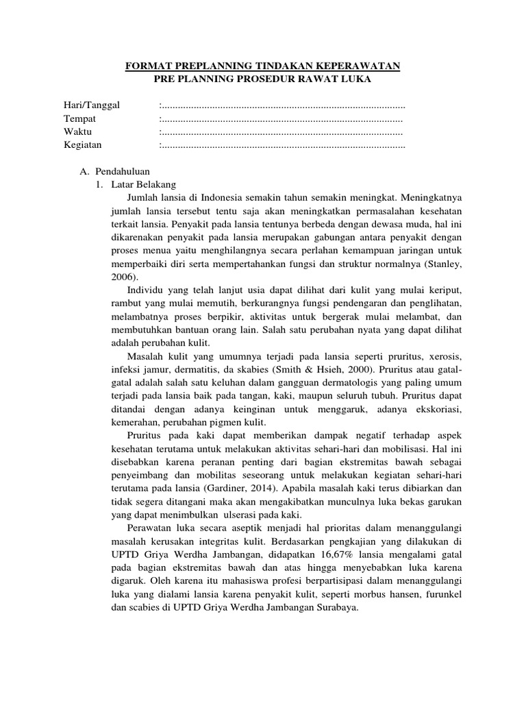 Format Preplanning Tindakan Keperawatan Rawat Luka | PDF