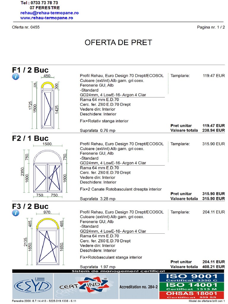 Oferta de Pret Termopane Rehau | PDF