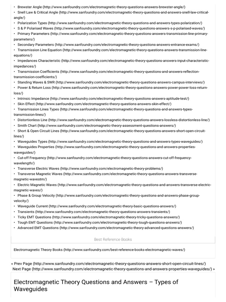 Waveguides Types - Electromagnetic Theory Questions and Answers ...