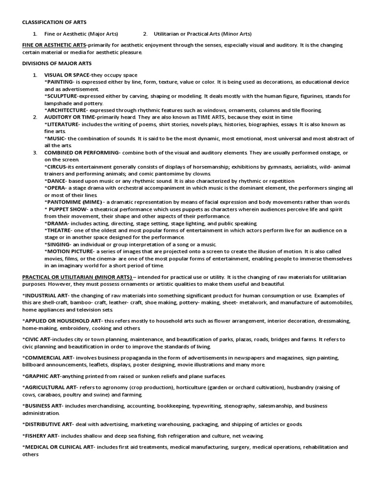 Classification of Arts | The Arts | Agriculture