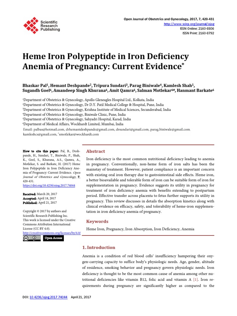 OJOG - Heme Iron Polypeptide in Iron Deficiency Anemia of Pregnancy ...