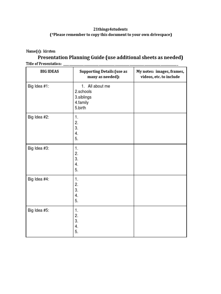 Presentation Planning Template Pdf