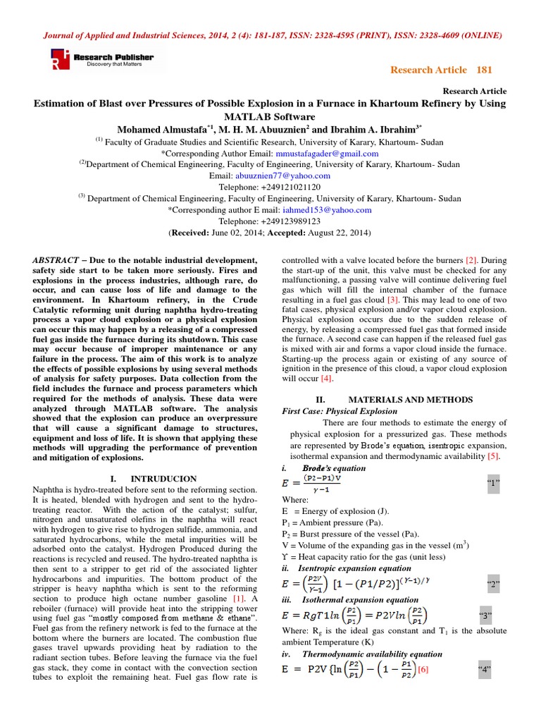 Estimation of Blast Overpressures of Possible Explosions in a Furnace ...
