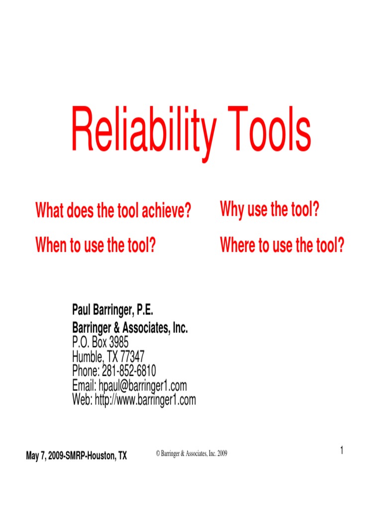 Barringer SMRP Houston 5-7-09 Reliability Tools | PDF | Reliability ...