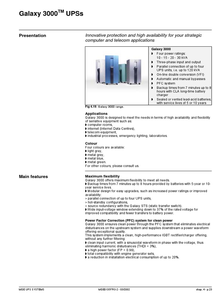 MGE Galaxy 3000 UPS Technical | PDF | Battery (Electricity) | Battery ...