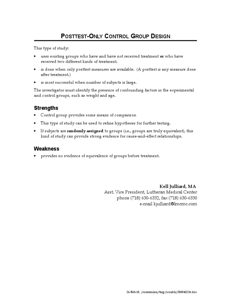 Posttest Only Control Group Design Posttest Only Control Group Design