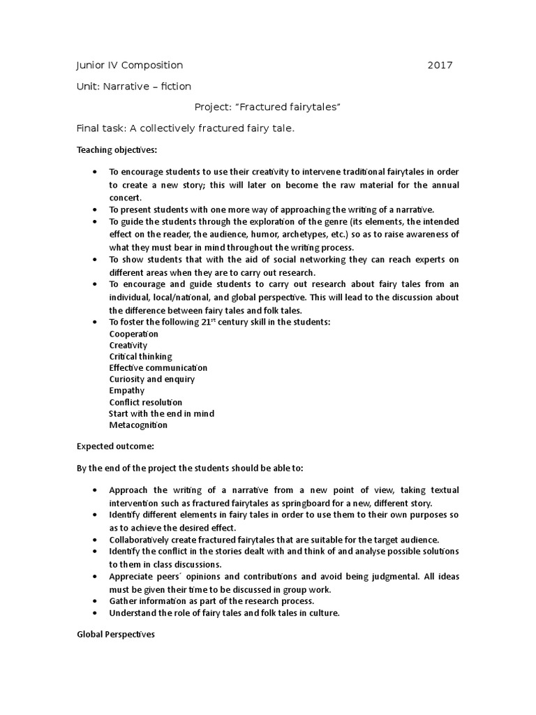 Fractured Fairy Tales Project Guide | PDF | Fairy Tales | Narrative