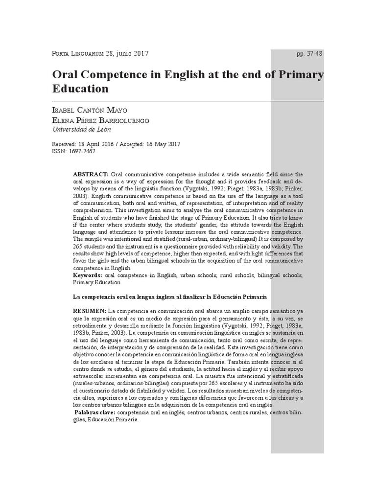 Oral Competence in English at The End of Primary Education: I C M e P B ...