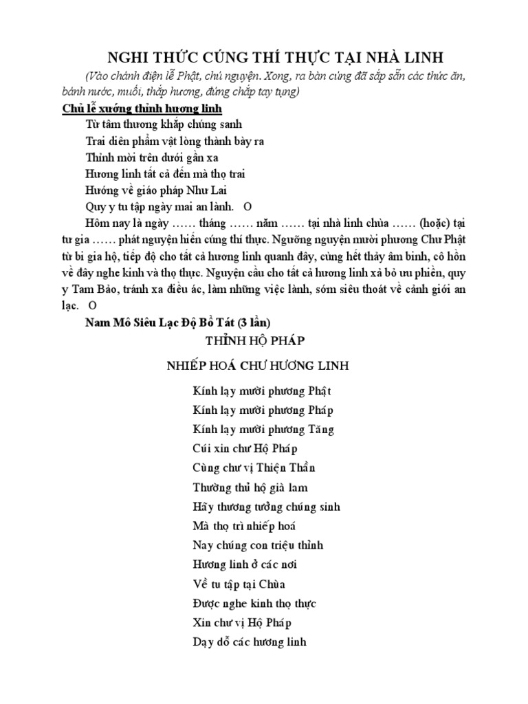 Nghi TH C Cúng Thí TH C T I Nhà Linh Trong Chùa PDF | PDF