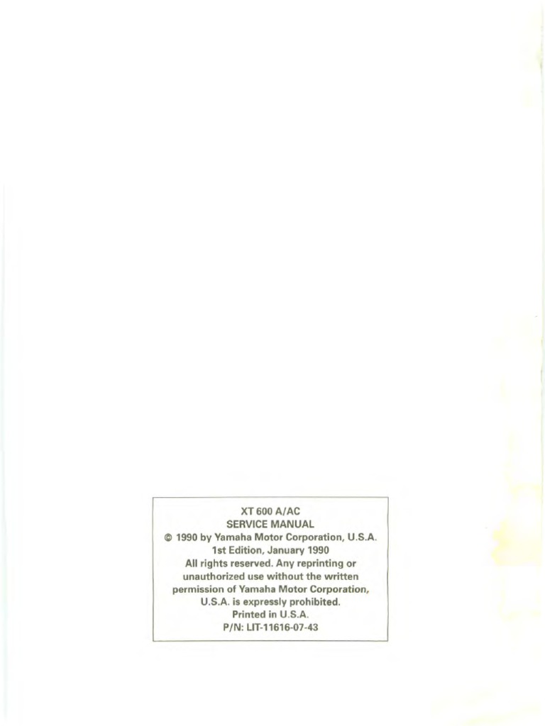 Yamaha Xt600e Workshop Manual Verysmall Pdf Pdf Propulsion