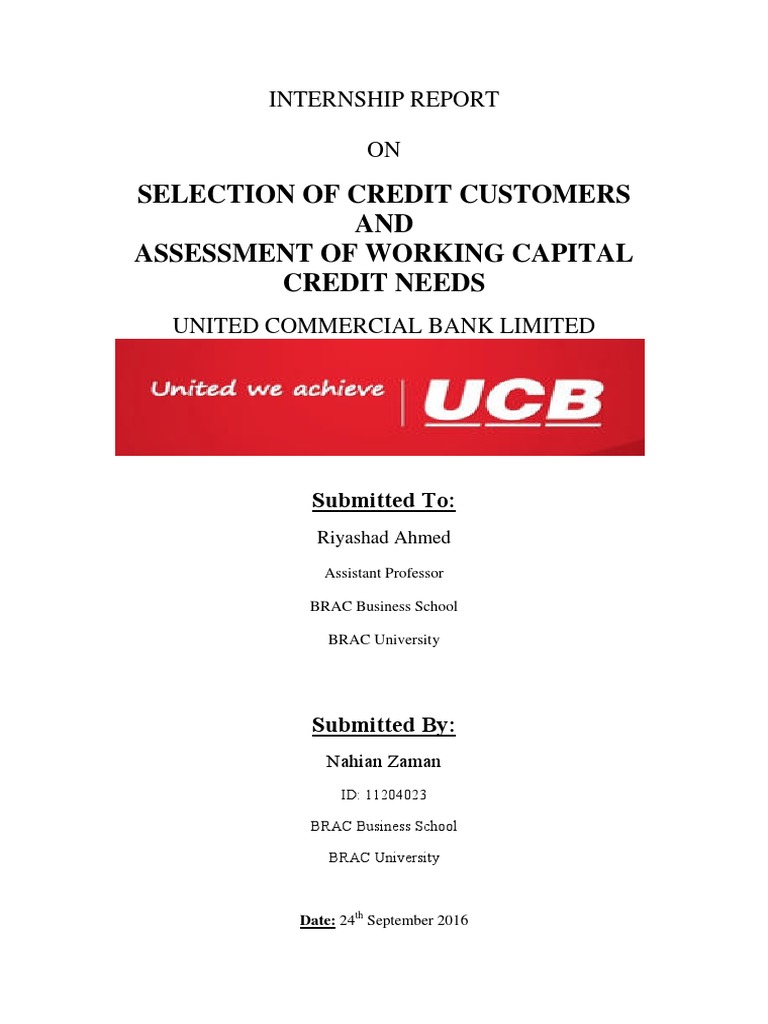 BBA Internship Report UCBL | PDF | Loans | Credit (Finance)