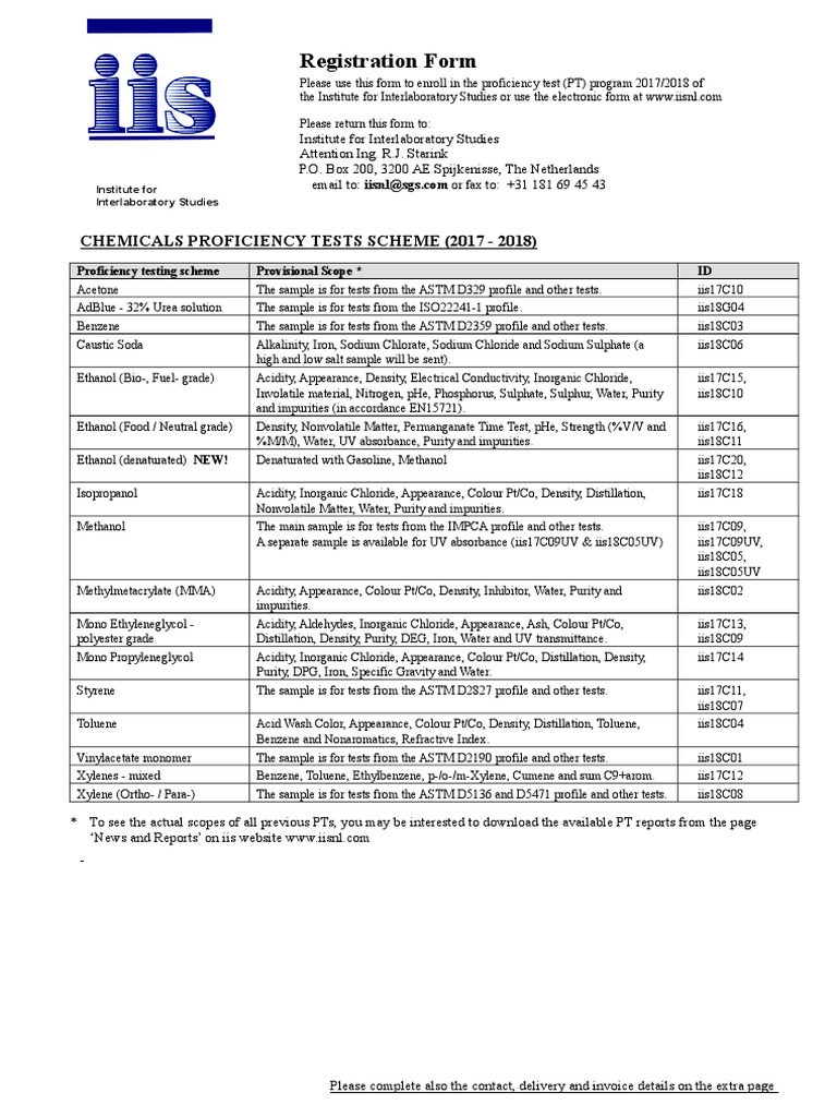 Registration Form: Chemicals Proficiency Tests Scheme (2017 - 2018 ...