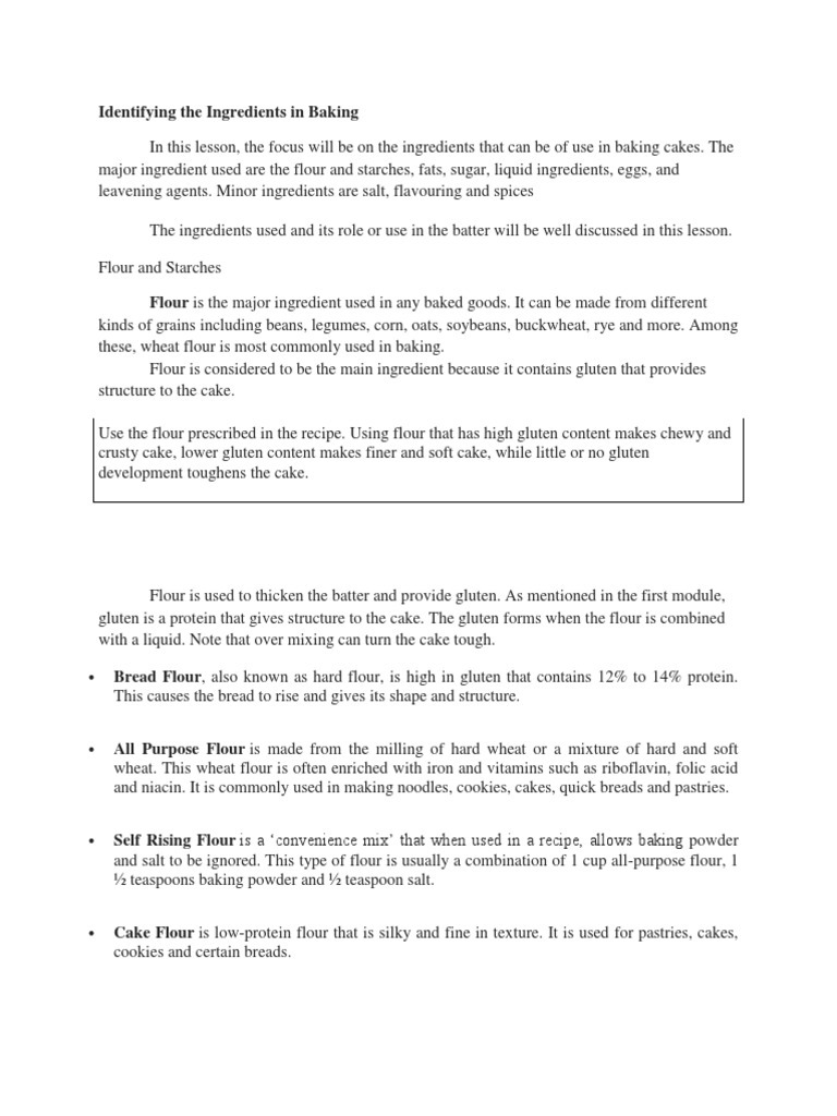 Identifying The Ingredients in Baking | PDF | Chocolate | Flour