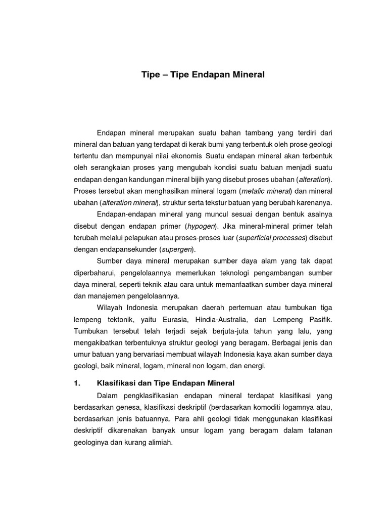 Tipe-Tipe Endapan Mineral dan Prosesnya | PDF