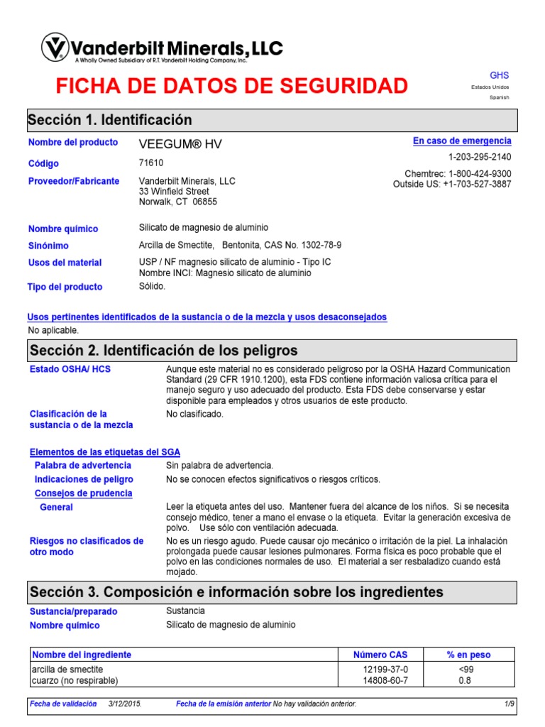 Ficha Tecnica de Arcilla Tierra de Fuller | PDF | Residuos | Aluminio