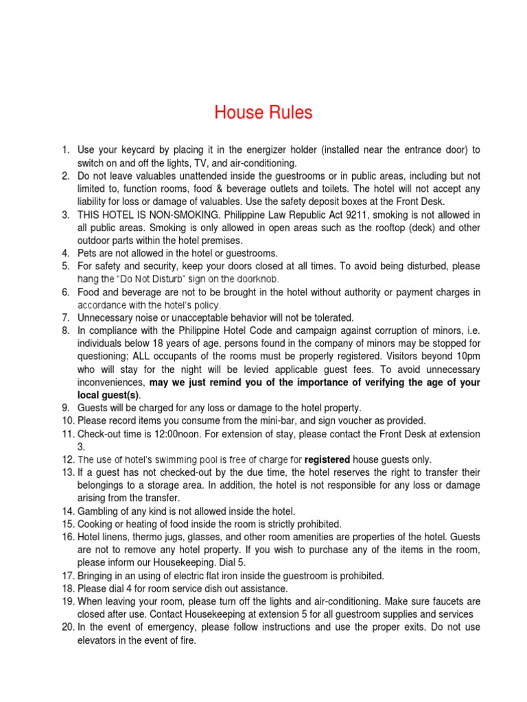 House Rules: Local Guest(s) | PDF | Hotel | Hotel And Accommodation