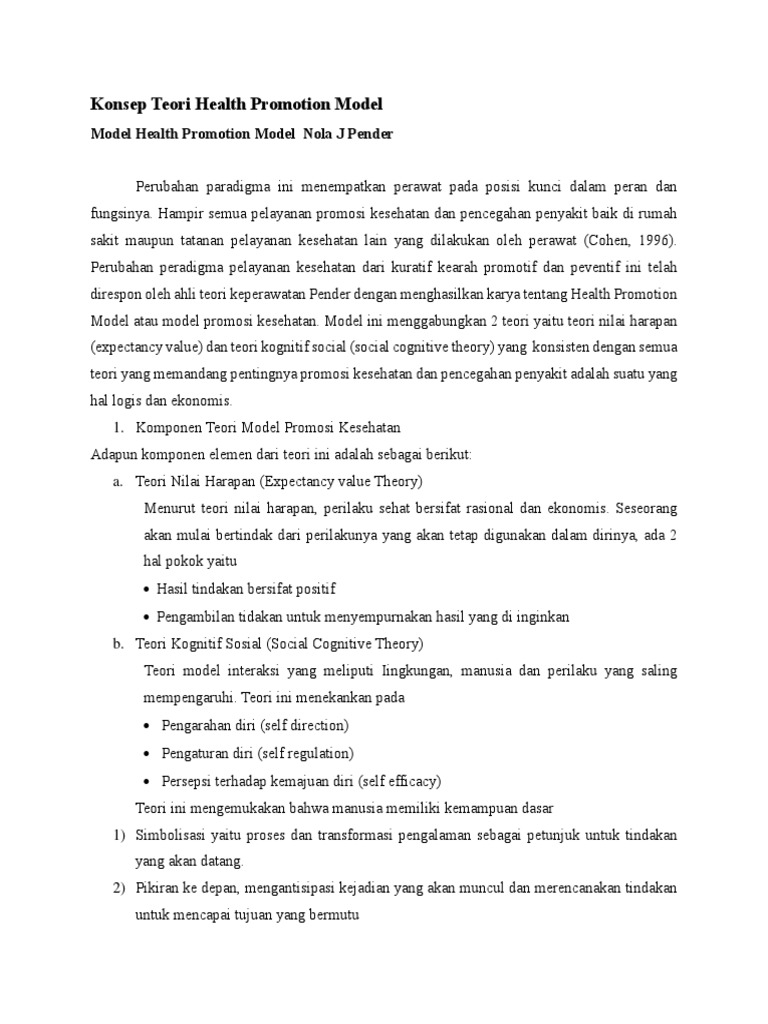 Konsep Teori Health Promotion Model | PDF