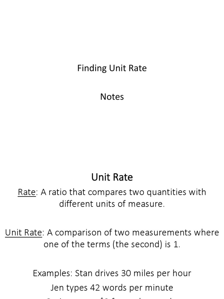 Finding Unit Rate Notes | PDF | Fraction (Mathematics) | Units Of ...