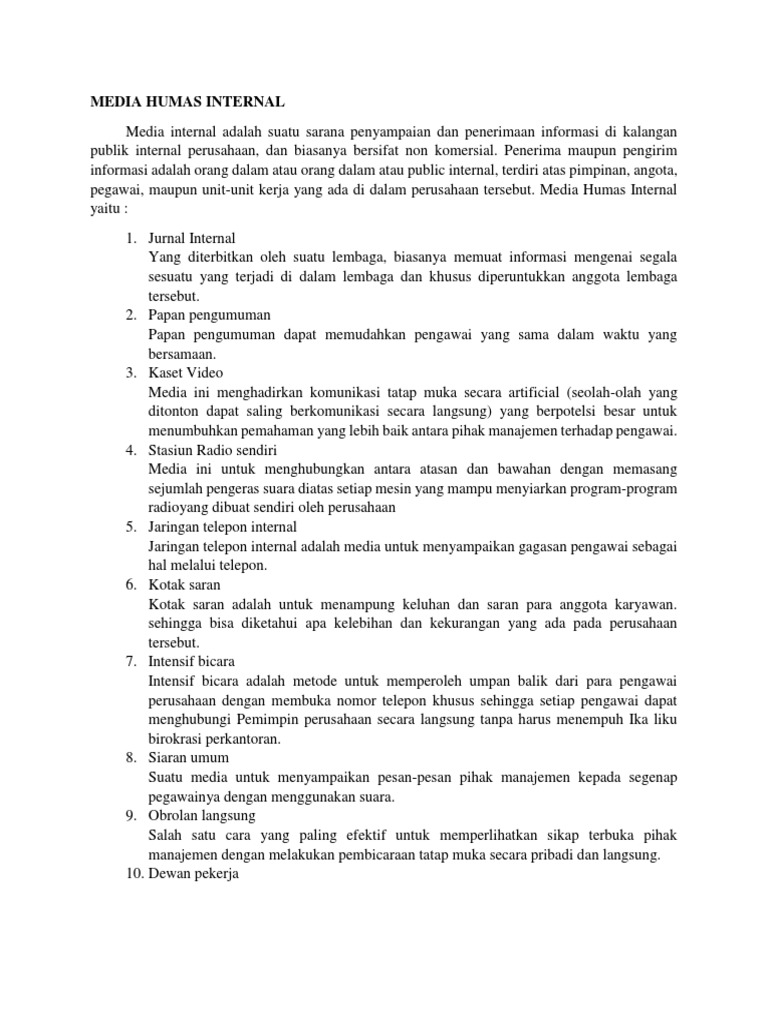 Media Humas Internal dan Fungsinya | PDF | Karier & Perkembangan ...