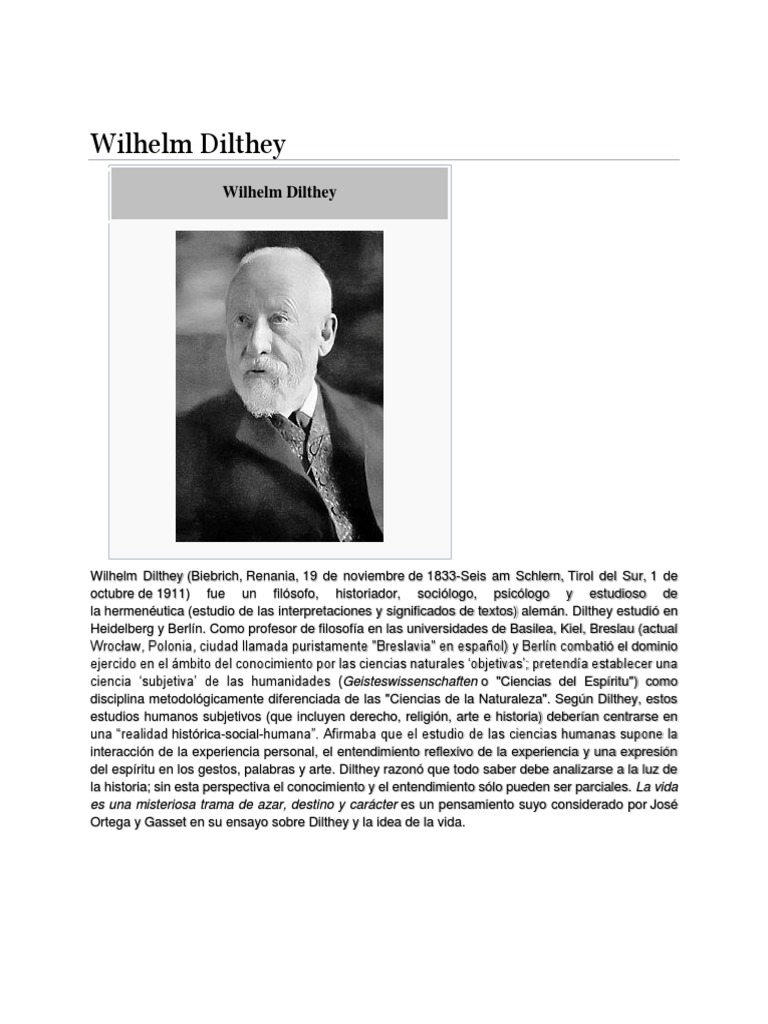 Wilhelm Dilthey | PDF | Teorías filosóficas | Conceptos psicologicos