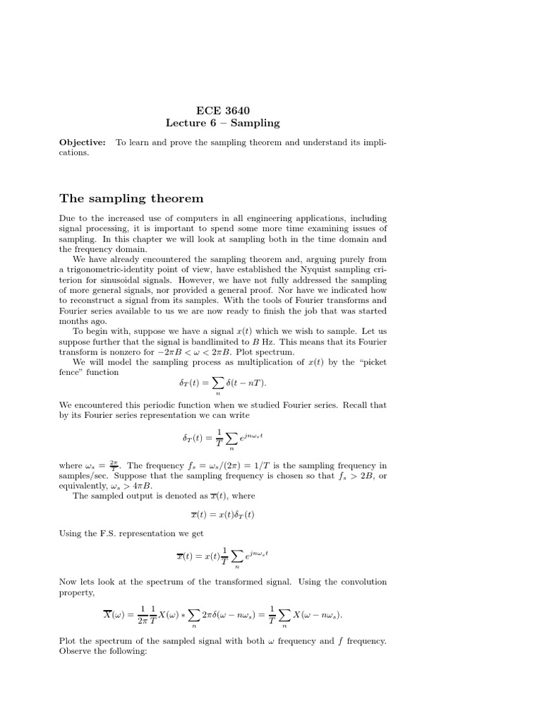 Lecture 4 - Sampling | PDF | Sampling (Signal Processing) | Spectral Density